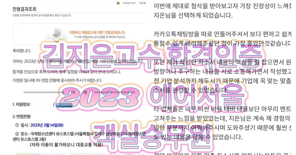에어서울 객실승무원 합격인증 김지은 숨고 숨은고수