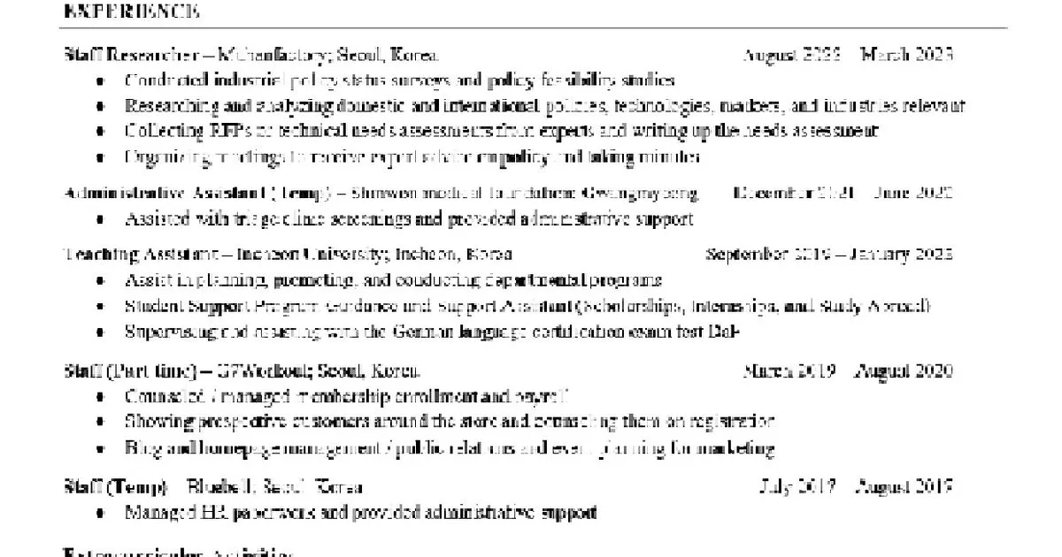 영문 이력서 커버레터 컨설팅 박지현 숨고 숨은고수