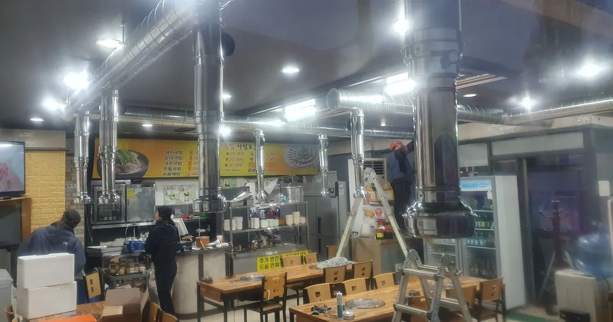 삼겹살 가게 후드자바라 설치 미광냉동설비판넬닥트시공창호공사 숨고 숨은고수
