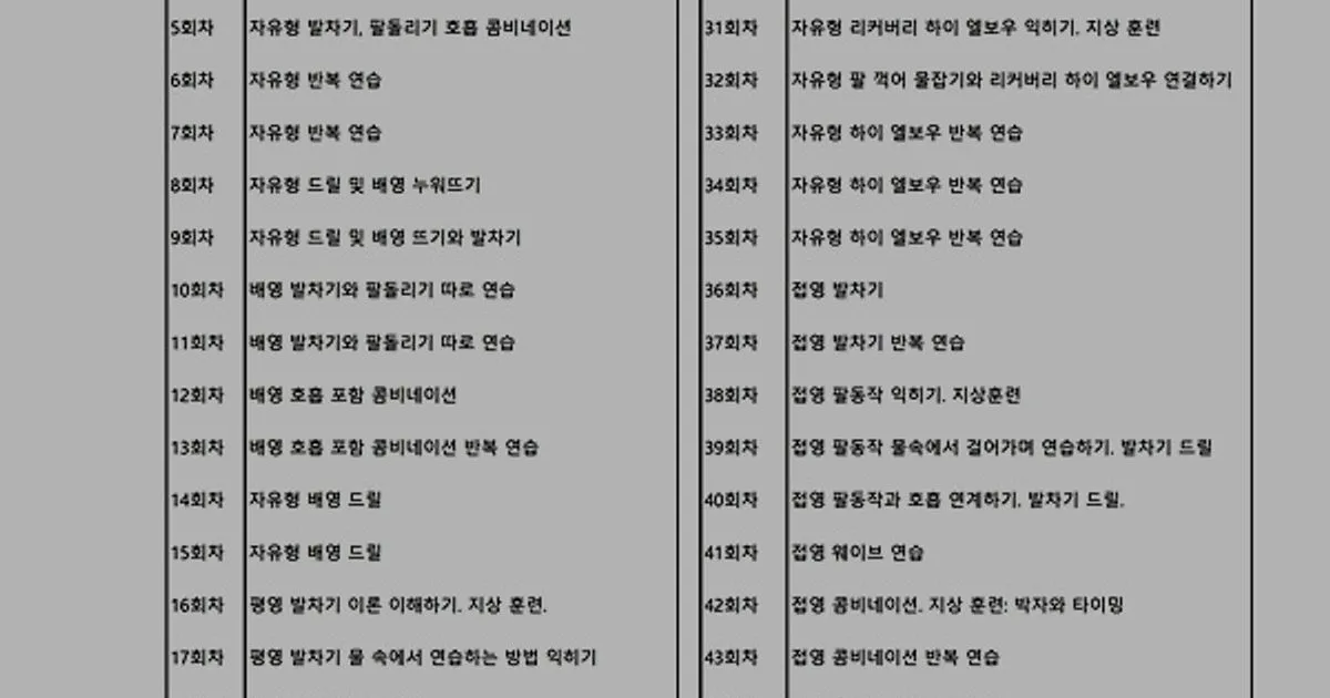 수영 강습 일정표 Steve Shin 숨고 숨은고수