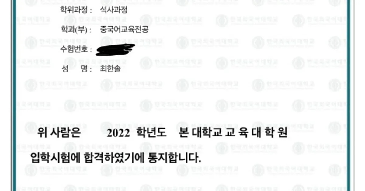 한국외대 교육대학원 중국어교육 최한솔 숨고 숨은고수