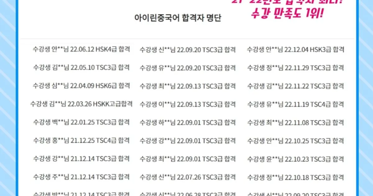 TSC HSK BCT 주재원 면접 등 합격 인증 / 아이린중국어 - 숨고, 숨은고수