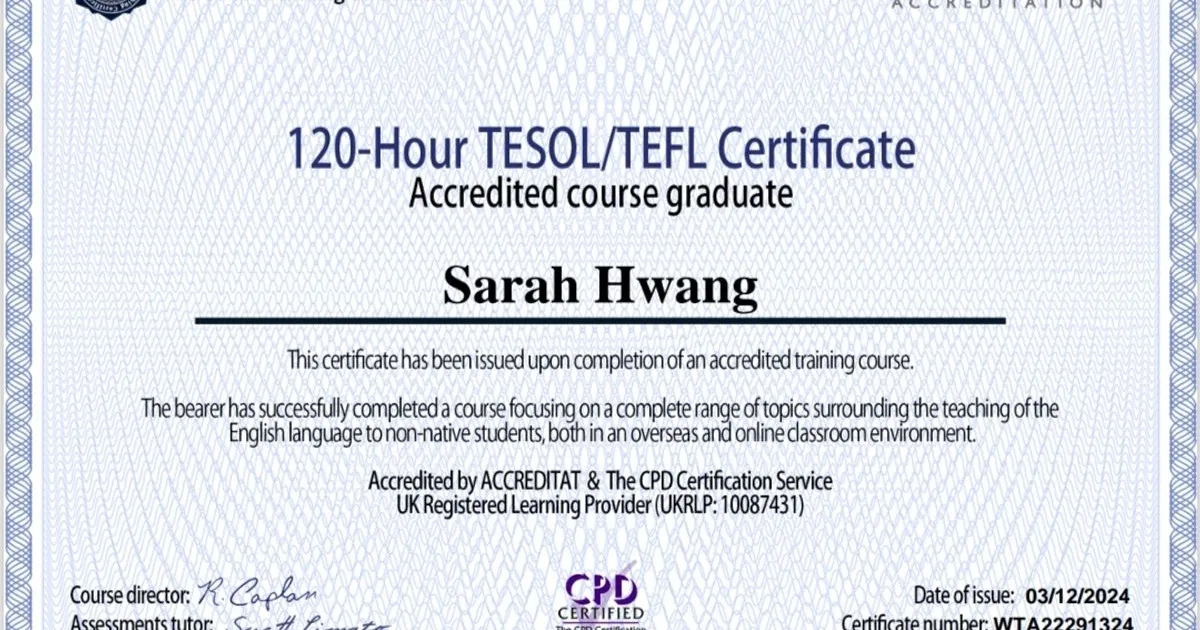 TESOL 자격증 / Sarah - 숨고, 숨은고수