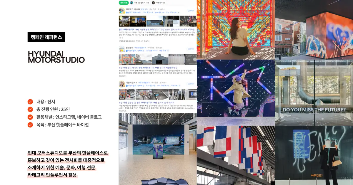 현대자동차 모터 스튜디오 방문 인플루언서 바이럴 캠페인 주애드히어로 숨고 숨은고수