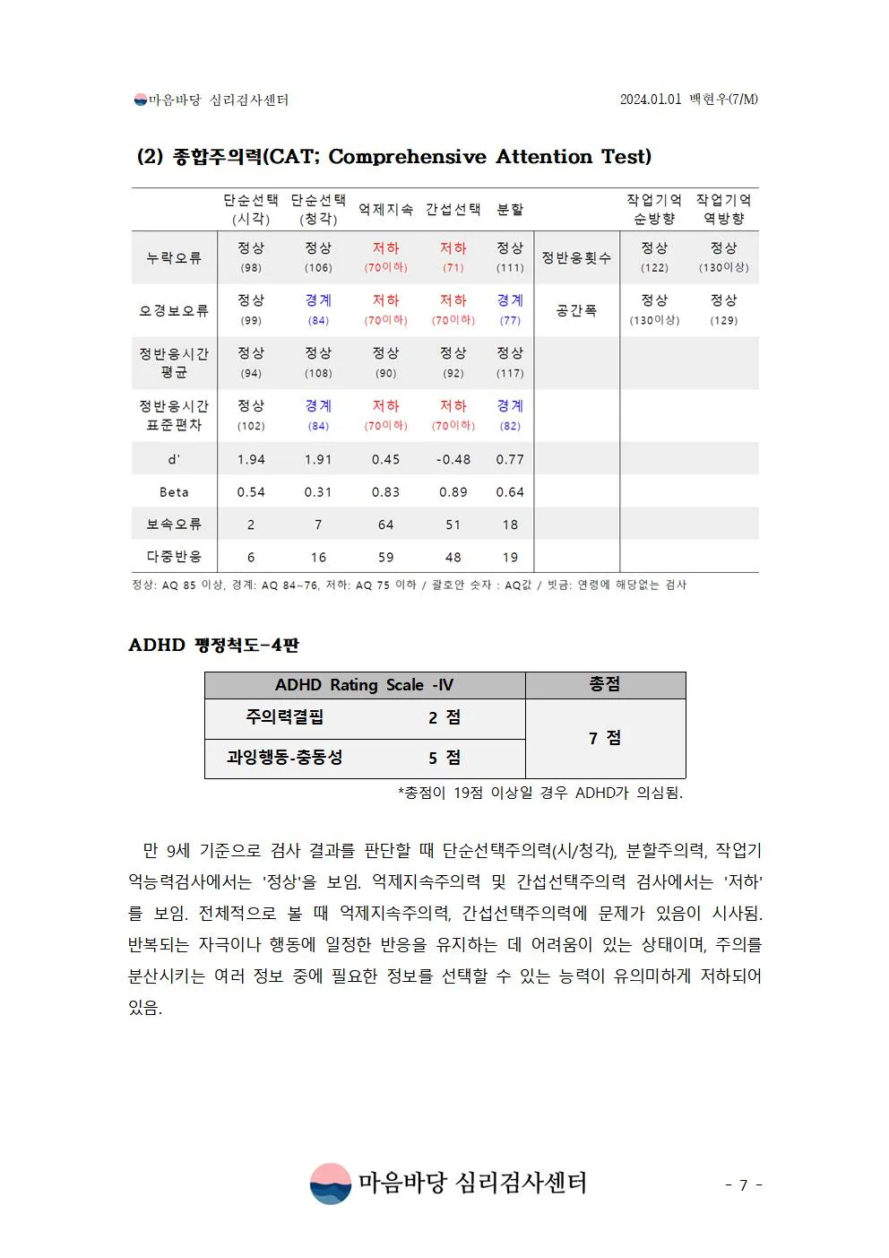 종합심리평가웩슬러 지능검사 포함 주의력검사 마음바당 심리검사센터 숨고 숨은고수