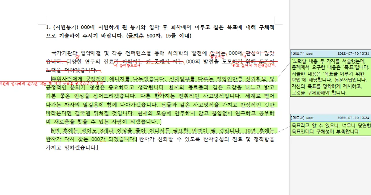 온라인 첨삭 사례 박현선 숨고 숨은고수