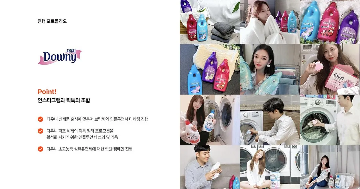 다우니 인플루언서 마케팅 캠페인 주애드히어로 숨고 숨은고수