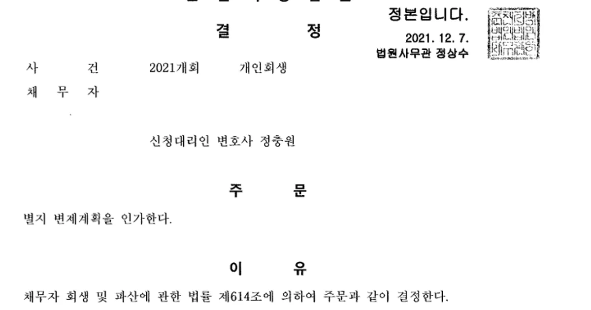 성공사례 개시 및 인가결정 법률사무소보광 숨고 숨은고수