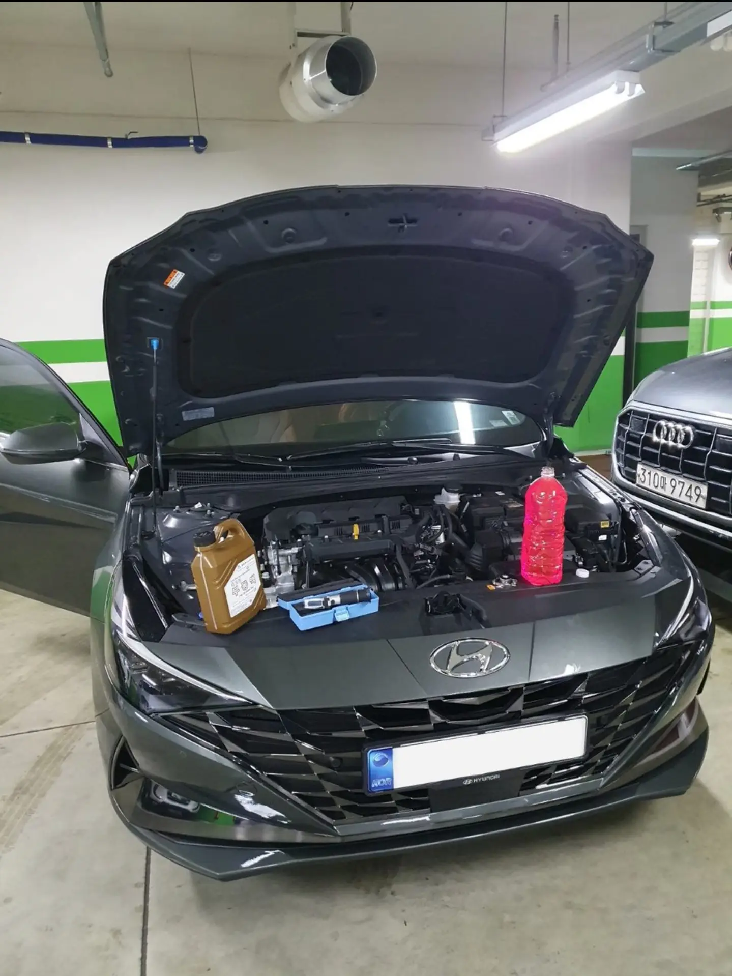 현대 아반떼(CN7) 냉각수 점검 및 포인트랩핑, 세차 / basement4 - 숨고, 숨은고수