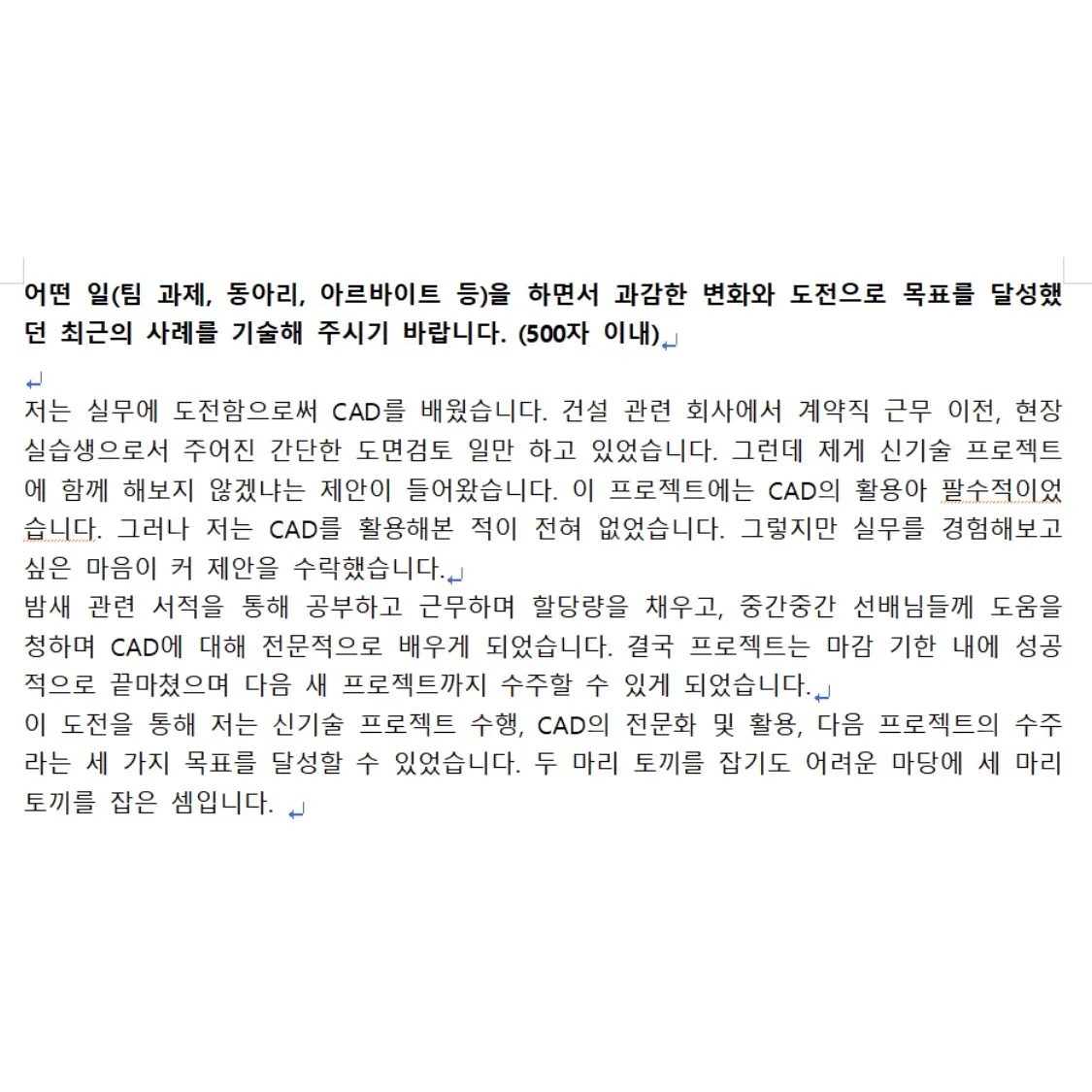 Cad 자기소개서 이슬아 숨고 숨은고수