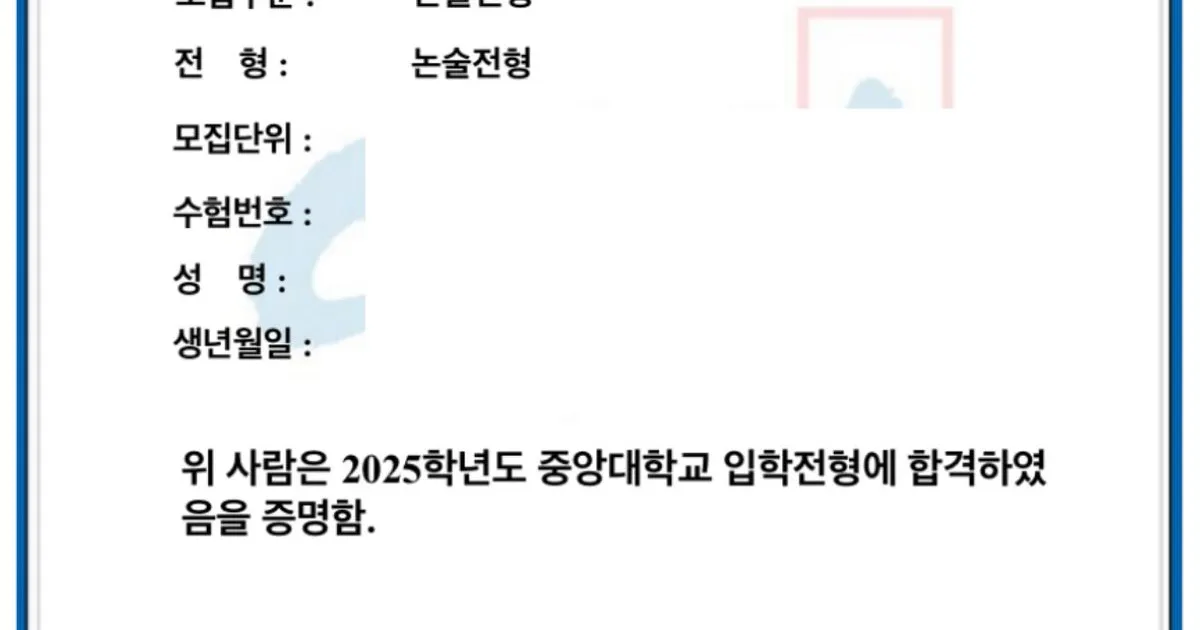 대학 합격증 논술 3관왕 중앙대 푸앙쌤 숨고 숨은고수