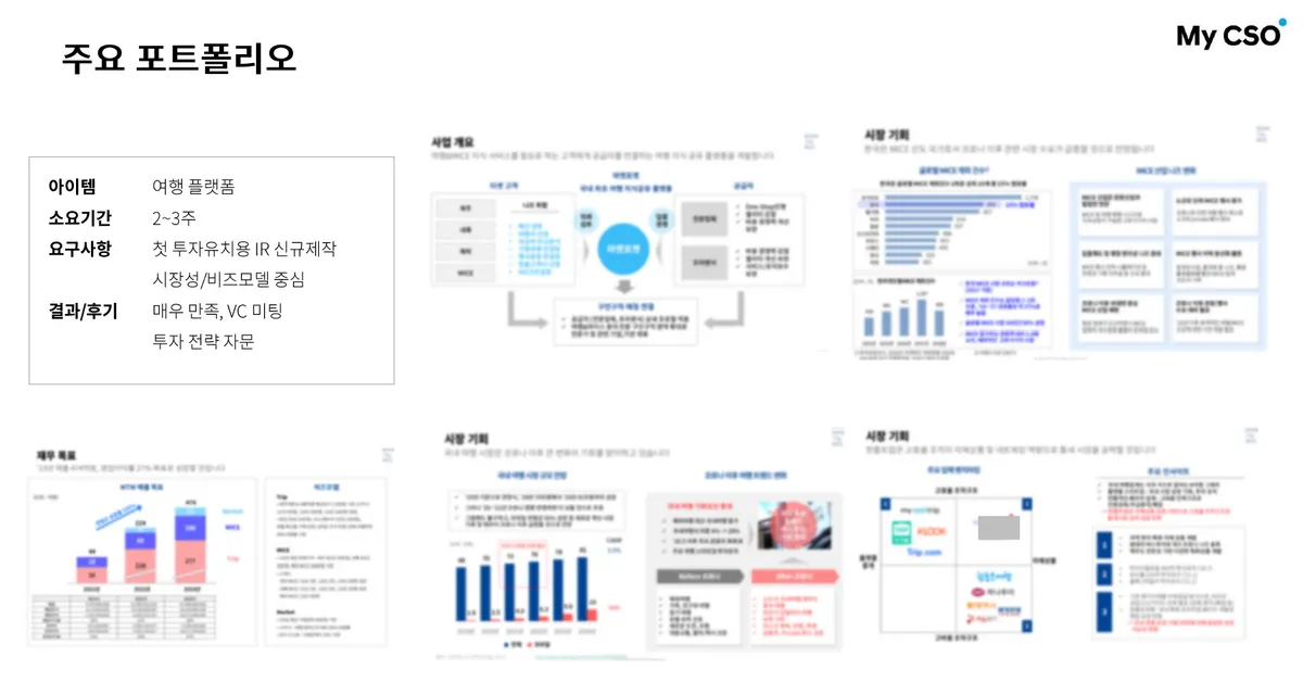 스타트업 사업계획서투자제안서 포트폴리오 My Cso 숨고 숨은고수
