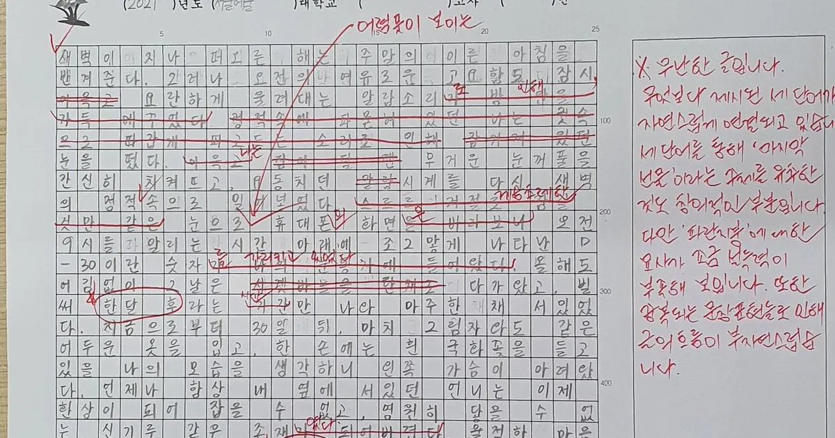 문창과 지도 실제 첨삭 사례 권용국 숨고 숨은고수